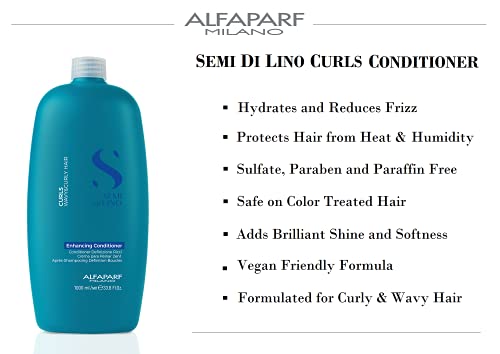 Alfaparf Milano Semi Di Lino Curls Enhancing Hair Conditioner - Color Safe Conditioner to Hydrate, Detangle & Nourish Wavy and Curly Hair - Vegan Conditioner for Frizz Control (33.8 oz / 1000 ml)