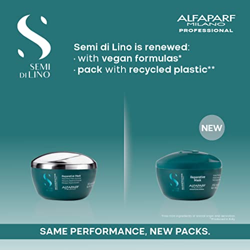 ALFAPARF MILANO Semi Di Lino Reconstruction Reparative Mask - Color Safe Deep Conditioning Hair Mask - Damaged Hair Repair - Paraben and Paraffin Free - Vegan Formula (6.88 fl. oz)