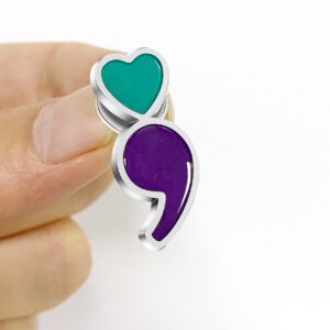 50-Pack Semicolon Mental Health Suicide prevention awareness Lapel pins Bulk Metal Purple & Teal Ribbon pin Souvenir Series Gifts