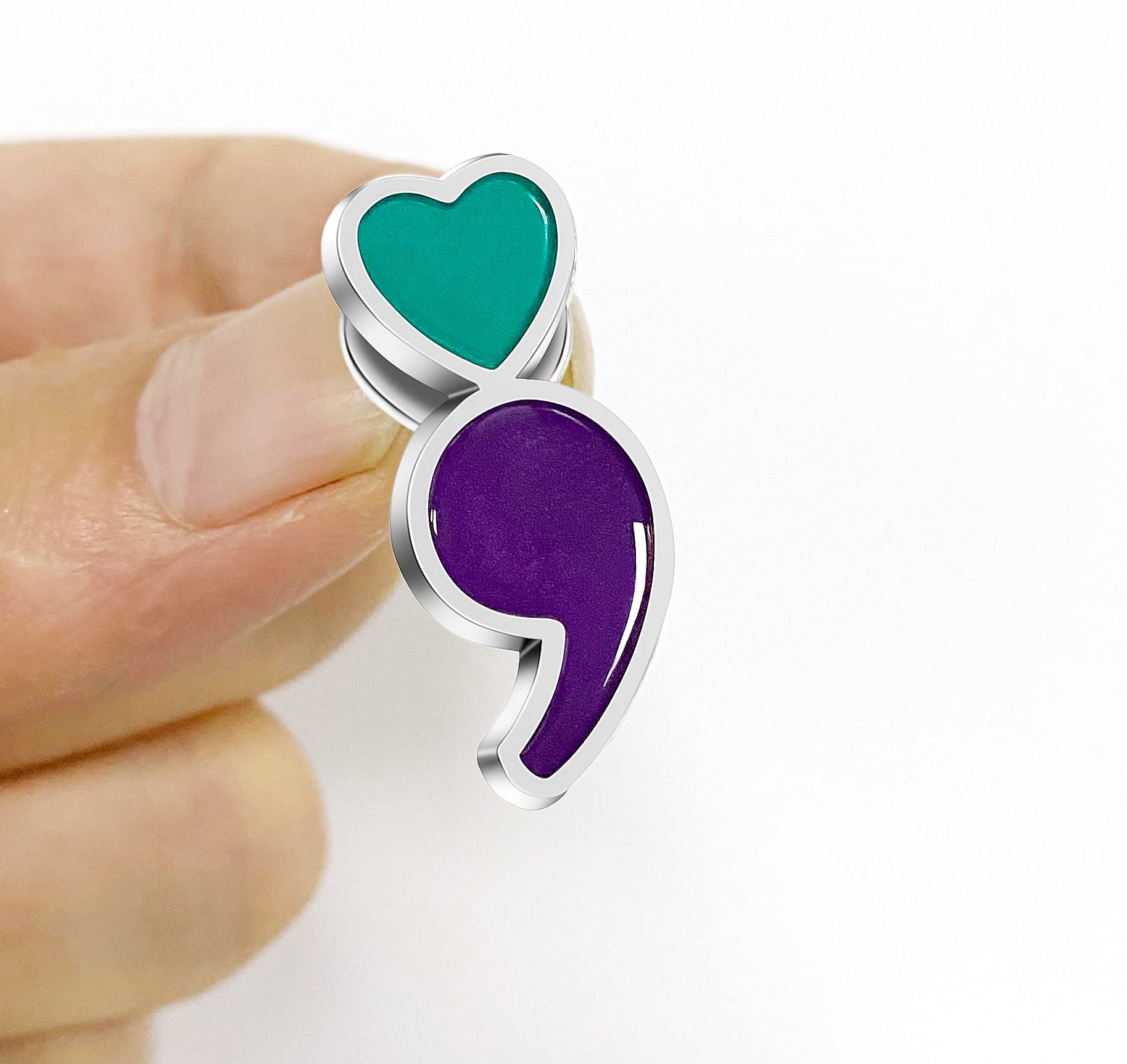 50-Pack Semicolon Mental Health Suicide prevention awareness Lapel pins Bulk Metal Purple & Teal Ribbon pin Souvenir Series Gifts