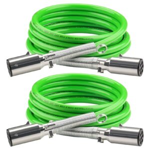 CheeMuii 2 Pack 7 Way Trailer Cord 12 FT ABS Electrical Power Cord Heavy Duty Green Straight Power Wire Cable for Semi Trucks Trailers Tractors