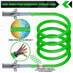 CheeMuii 2 Pack 7 Way Trailer Cord 12 FT ABS Electrical Power Cord Heavy Duty Green Straight Power Wire Cable for Semi Trucks Trailers Tractors