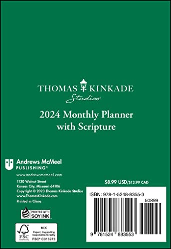 Thomas Kinkade Studios 12-Month 2024 Monthly Pocket Planner Calendar with Scripture