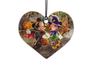 disney – mickey and minnie mouse – halloween fun – thomas kinkade studios – 3.5” x 3” heart shaped hanging acrylic print accessory – officially licensed collectible