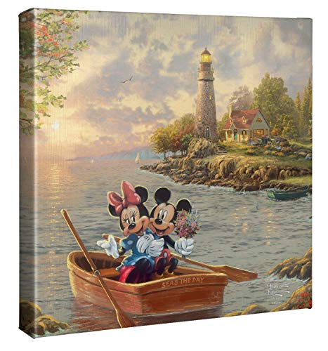 Thomas Kinkade Mickey and Minnie Lighthouse Cove 14" x 14" Gallery Wrapped Canvas Art | Frameless Room Wall Art | Certificate of Authenticity Included