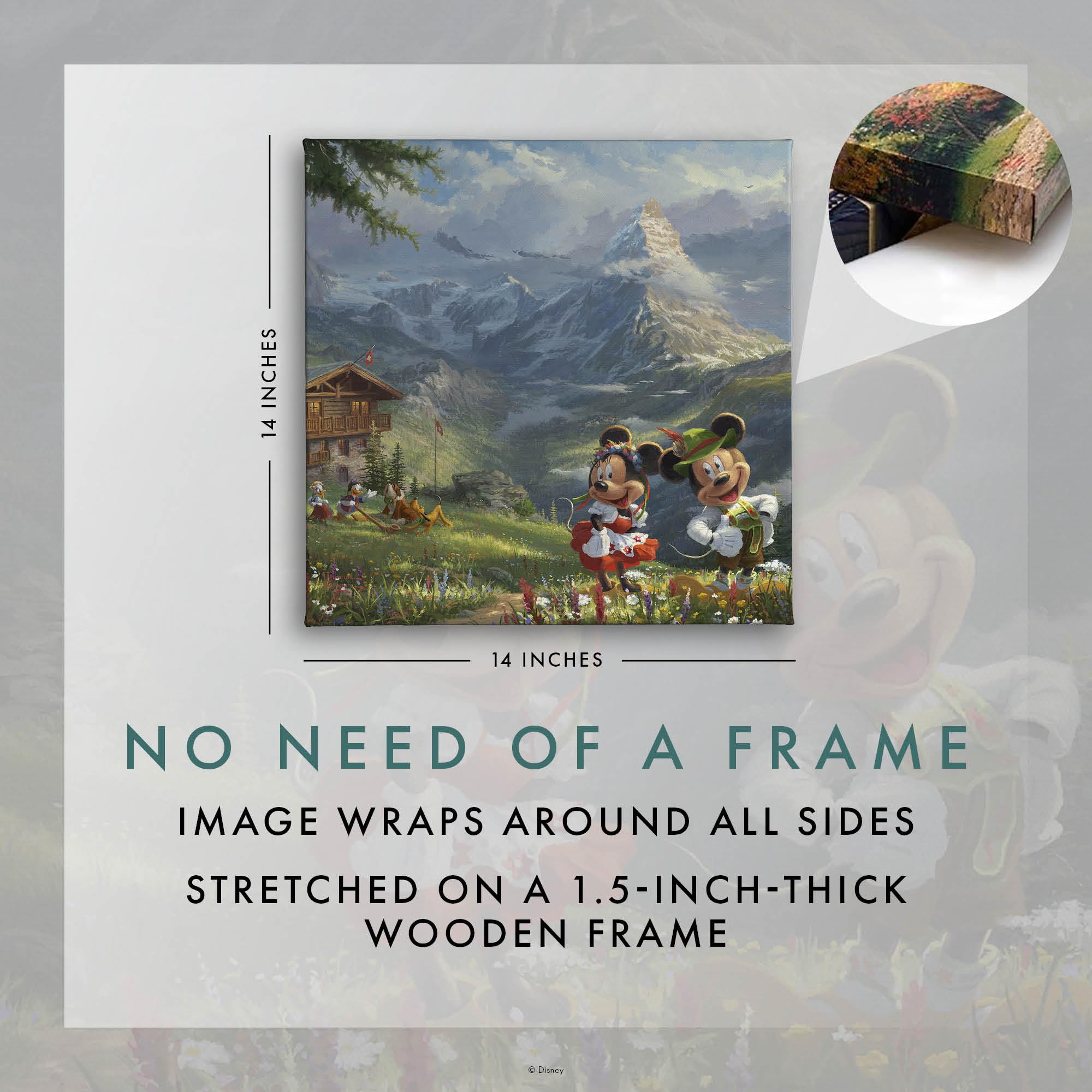 Thomas Kinkade Studios Disney Mickey and Minnie in the Alps 14" x 14" Gallery Wrapped Canvas