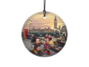 disney – mickey and minnie mouse – london – thomas kinkade studios - 3.5” starfire prints hanging glass print accessory – officially licensed collectible | complimentary velveteen gift bag