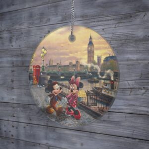 Disney – Mickey and Minnie Mouse – London – Thomas Kinkade Studios - 3.5” Starfire Prints Hanging Glass Print Accessory – Officially Licensed Collectible | Complimentary Velveteen Gift Bag