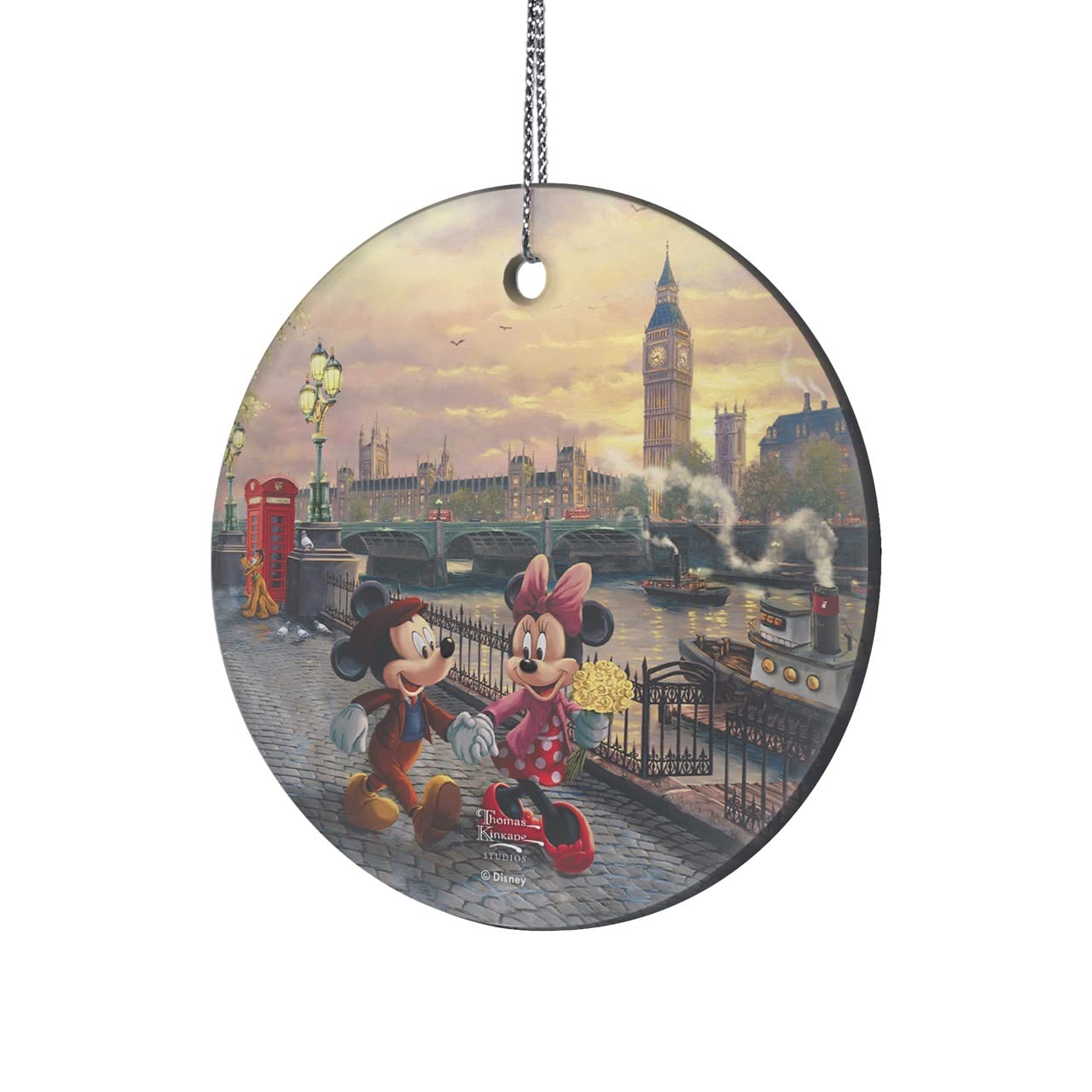 Disney – Mickey and Minnie Mouse – London – Thomas Kinkade Studios - 3.5” Starfire Prints Hanging Glass Print Accessory – Officially Licensed Collectible | Complimentary Velveteen Gift Bag