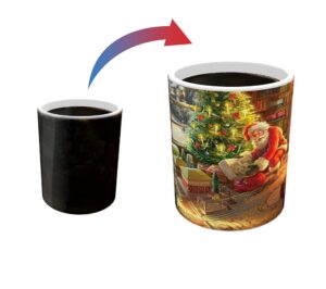 morphing mugs thomas kinkade studios – lionel – santa’s special delivery – trainset – toys – one 11 oz color changing ceramic mug – image revealed when hot liquid is added!