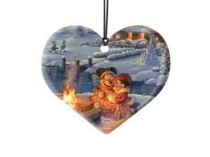 disney – mickey and minnie mouse – christmas lodge – thomas kinkade studios – 3.5” x 3” heart shaped hanging acrylic print – officially licensed collectible