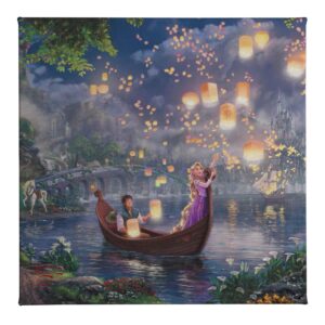 thomas kinkade studios disney tangled gallery wrapped canvas - canvas art | frameless | disney princess canvas wall art, certificate of authenticity included, 8" x 10"