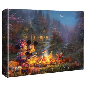 thomas kinkade mickey and minnie sweetheart campfire 8" x 10" gallery wrapped canvas art | frameless room wall art | certificate of authenticity included