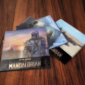 Star Wars – Mandalorian – The Child – Marshal – Razor Crest – Thomas Kinkade Studios – Set of Four 4” x 4” Glass Coasters - Comes with Stylish Modern Wooden Coaster – Officially Licensed Collectible