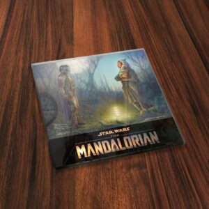 Star Wars – Mandalorian – The Child – Marshal – Razor Crest – Thomas Kinkade Studios – Set of Four 4” x 4” Glass Coasters - Comes with Stylish Modern Wooden Coaster – Officially Licensed Collectible