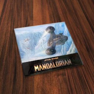 Star Wars – Mandalorian – The Child – Marshal – Razor Crest – Thomas Kinkade Studios – Set of Four 4” x 4” Glass Coasters - Comes with Stylish Modern Wooden Coaster – Officially Licensed Collectible