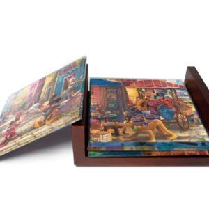 Disney – Mickey and Minnie Mouse in Mexico – Thomas Kinkade Studios – Set of Four 4” x 4” Glass Coasters - Comes with Stylish Modern Wooden Coaster – for Gifting and Collecting