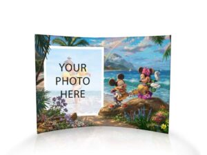 disney mickey mouse and minnie mouse in hawaii photo upload personalized curved acrylic print by thomas kinkade studios free standing collectible