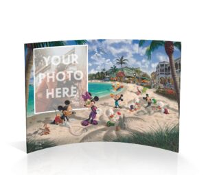 disney – mickey and minnie mouse in florida – personalize with your image! - thomas kinkade studios – 10” x 7” curved acrylic photo print – free standing décor – officially licensed collectible