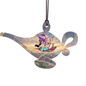 Disney - Aladdin and Princess Jasmine's Magic Carpet Ride - Thomas Kinkade - 4.5" x 2.75" Lamp Shaped Hanging Acrylic Accessory | Arrives in Velveteen Gift Bag - Ideal for Gifting and Collecting