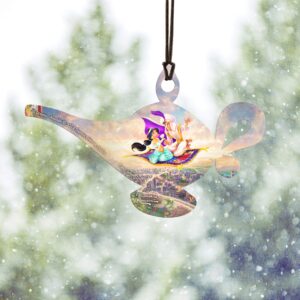 Disney - Aladdin and Princess Jasmine's Magic Carpet Ride - Thomas Kinkade - 4.5" x 2.75" Lamp Shaped Hanging Acrylic Accessory | Arrives in Velveteen Gift Bag - Ideal for Gifting and Collecting