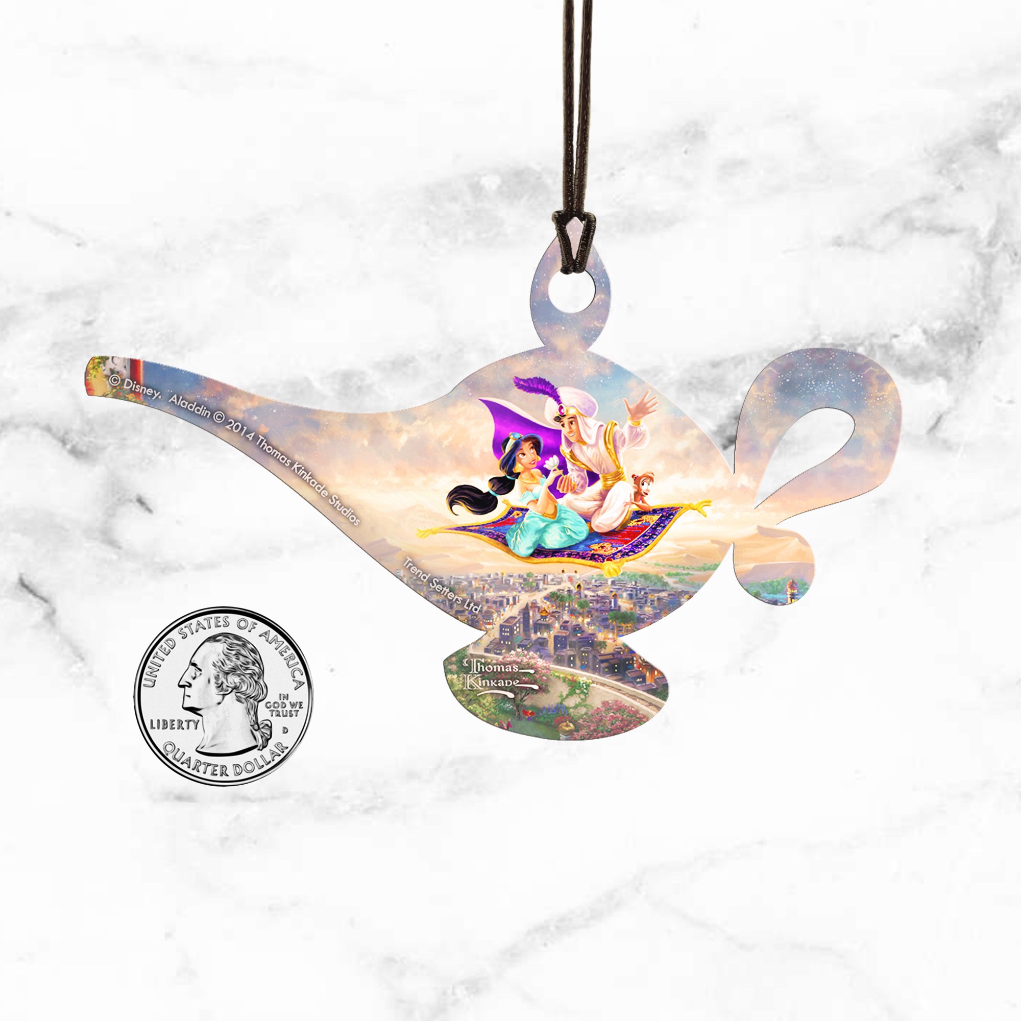 Disney - Aladdin and Princess Jasmine's Magic Carpet Ride - Thomas Kinkade - 4.5" x 2.75" Lamp Shaped Hanging Acrylic Accessory | Arrives in Velveteen Gift Bag - Ideal for Gifting and Collecting