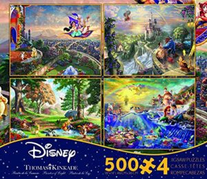 ceaco - 4 in 1 multipack - thomas kinkade - disney dreams collection - aladdin, winnie the pooh, beauty & the beast, & the little mermaid - (4) 500 piece jigsaw puzzles