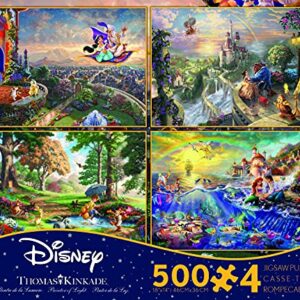 Ceaco - 4 in 1 Multipack - Thomas Kinkade - Disney Dreams Collection - Aladdin, Winnie the Pooh, Beauty & the Beast, & The Little Mermaid - (4) 500 Piece Jigsaw Puzzles