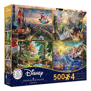 Ceaco - 4 in 1 Multipack - Thomas Kinkade - Disney Dreams Collection - Aladdin, Winnie the Pooh, Beauty & the Beast, & The Little Mermaid - (4) 500 Piece Jigsaw Puzzles