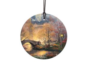 trend setters thomas kinkade - central park in the fall - 3.5" starfire prints hanging glass print accessory - ideal decoration for gifting and collecting