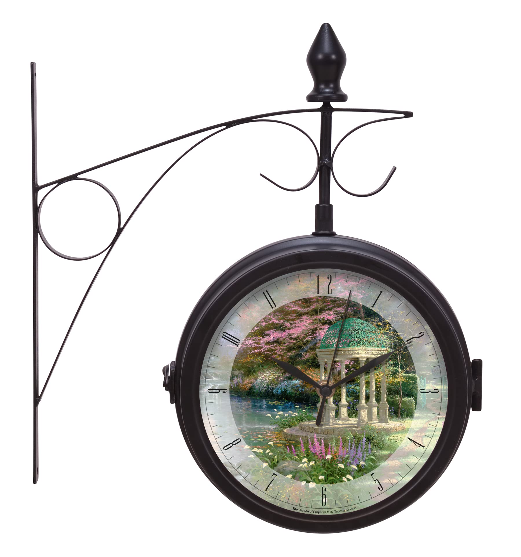 Mark Feldstein & Associates Thomas Kinkade Garden of Prayer Metal Station Clock and Thermometer, 14 Inch