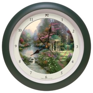 mark feldstein & associates thomas kinkade garden of prayer soothing nature sounds wall clock, 13 inch, green