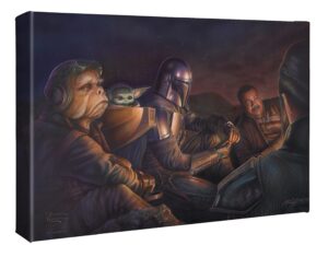 thomas kinkade studios star wars™ the mandalorian™ - an uneasy alliance - 10" x 14" gallery wrapped canvas by artist monte moore