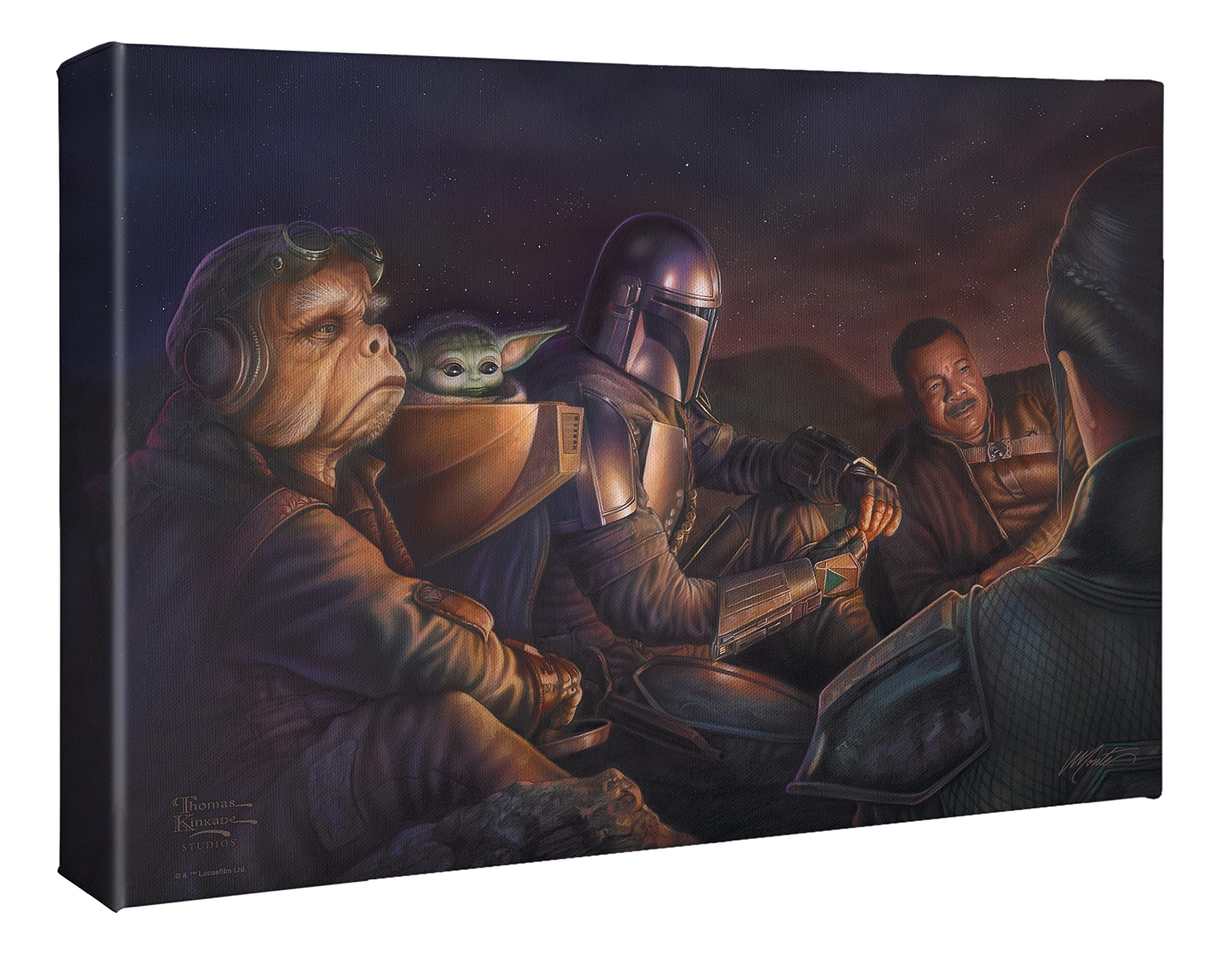 Thomas Kinkade Studios Star Wars™ The Mandalorian™ - An Uneasy Alliance - 10" x 14" Gallery Wrapped Canvas by Artist Monte Moore