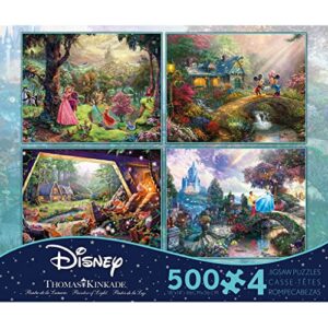 ceaco - 4 in 1 multipack - thomas kinkade - disney dreams collection - sleeping beauty, mickey & minnie mouse, snow white & seven dwarfs, and cinderella - (4) 500 pieces jigsaw puzzles