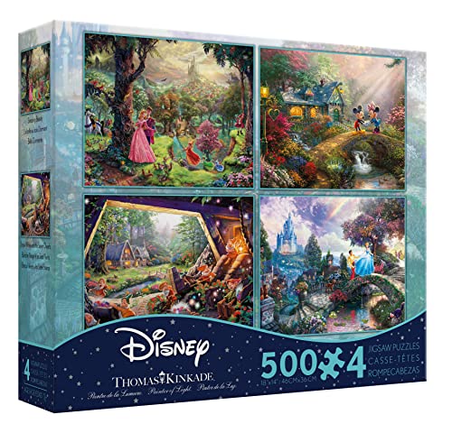 Ceaco - 4 in 1 Multipack - Thomas Kinkade - Disney Dreams Collection - Sleeping Beauty, Mickey & Minnie Mouse, Snow White & Seven Dwarfs, and Cinderella - (4) 500 Pieces Jigsaw Puzzles