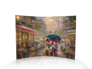 disney mickey and minnie mouse – thomas kinkade paris france - 10 x 7 curved acrylic photo print – free standing light catching photo décor