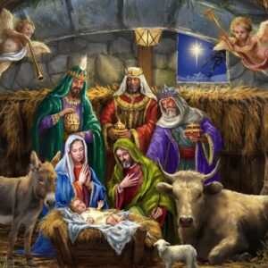 Vermont Christmas Company Box of 'In the Manger' Christmas Cards - 15 Cards & 16 Foil Envelopes