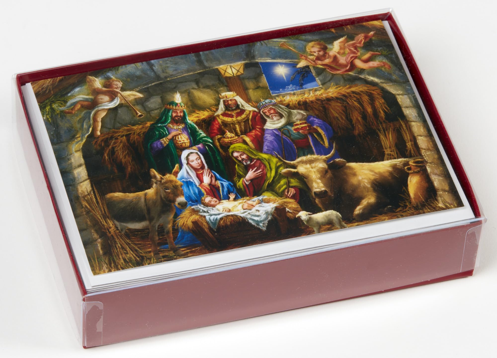 Vermont Christmas Company Box of 'In the Manger' Christmas Cards - 15 Cards & 16 Foil Envelopes