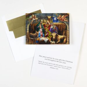 Vermont Christmas Company Box of 'In the Manger' Christmas Cards - 15 Cards & 16 Foil Envelopes