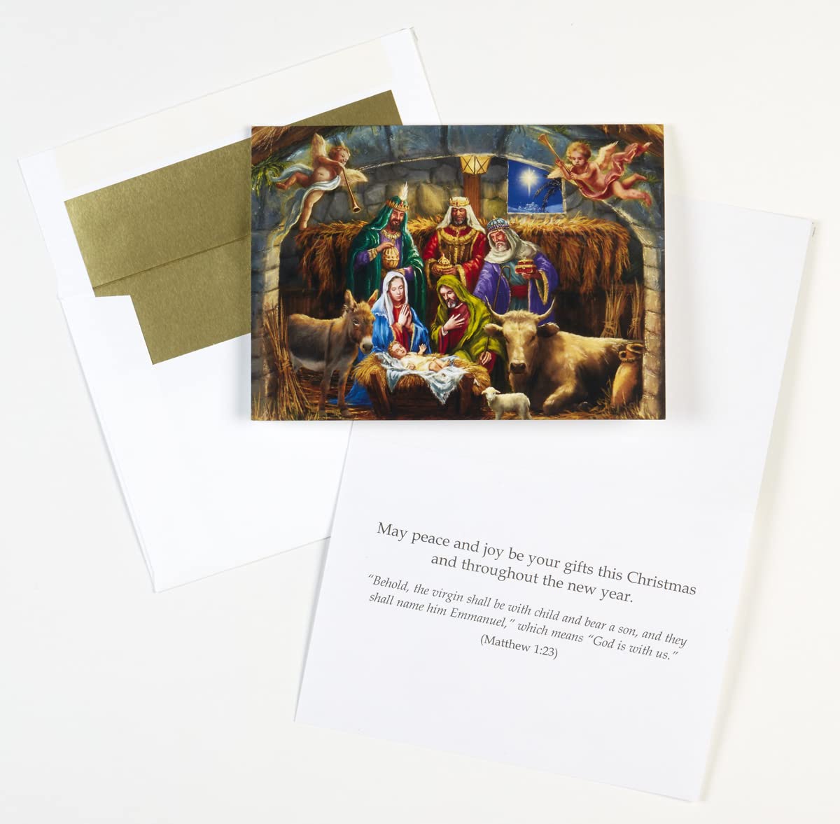 Vermont Christmas Company Box of 'In the Manger' Christmas Cards - 15 Cards & 16 Foil Envelopes