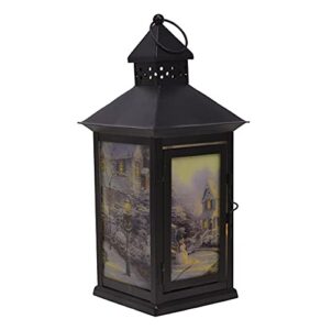 thomas kinkade night before christmas metal holiday flameless led lantern, black, 13.5 inch