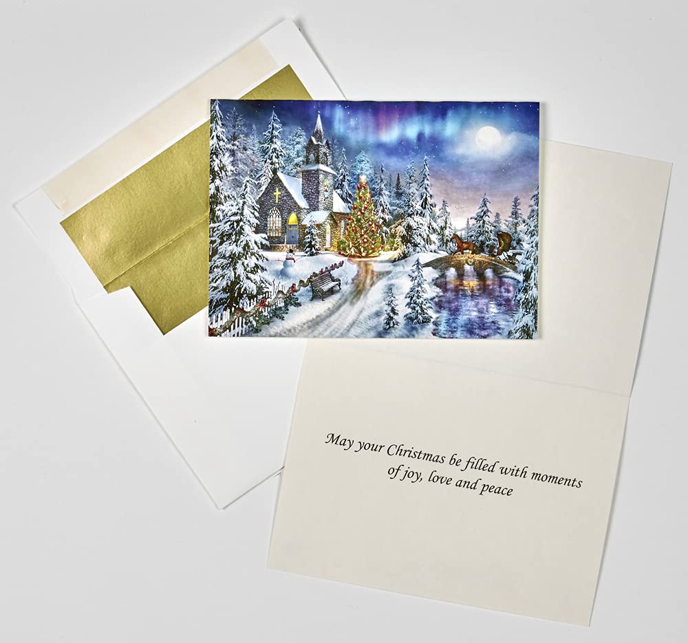 Peace on Earth Christmas Cards - Box of 15 Cards & 16 Foil Lined Envelopes