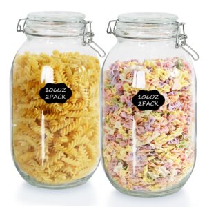 ollieroo 106oz glass jars with airtight lid, large mason jars, wide mouth storage containers for flour, cereal, coffee, pasta and canning, big glass kitchen canisters (set of 2)