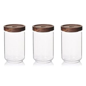 sweejar 25 oz glass canisters with airtight bamboo lid(3 pack), food storage jar for kitchen, dry food containers for serving tea, coffee, and more