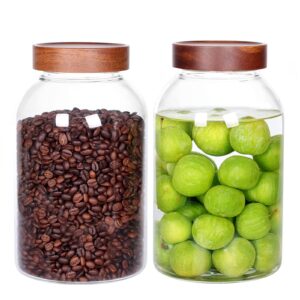 2 pack 95 oz glass jar with screw on lid, large glass canister with airtight wooden lid for kombucha, sun tea, meal prep, food storage, drinking, overnight oats, dry food, spices, salads, yogurt