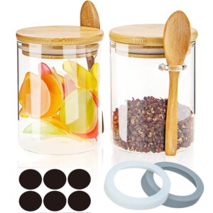 2 pcs 18.5oz,glass jar containers with bamboo airtight lid & spoon,stackable glass food storage canisters set kitchen organization jars for candy spice sugar coffee nuts(2)