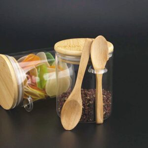 2 Pcs 18.5Oz,Glass Jar Containers with Bamboo Airtight Lid & Spoon,Stackable Glass Food Storage Canisters Set Kitchen Organization Jars for Candy Spice Sugar Coffee Nuts(2)