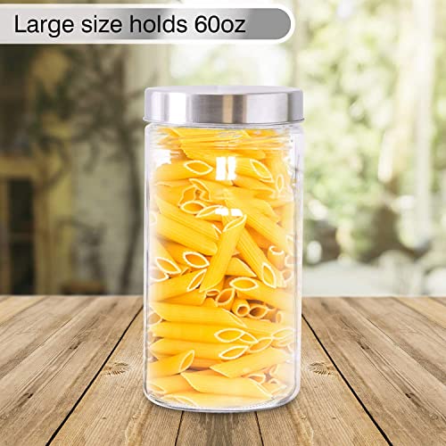 Glass Jars for Kitchen – Set of 3 Large Food Storage Containers – 60Oz Storage Jars with Metallic Lids – Multipurpose Glass Containers for Snacks, Coffee, Pet Treats – Screw-On Lid