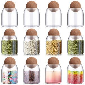 suclain glass storage containers ball cork jar glass candy jar 17 oz/500ml wood cork lid small glass bottle jars for food coffee beans tea spice salt sugar nut kitchen storage(6 pcs)